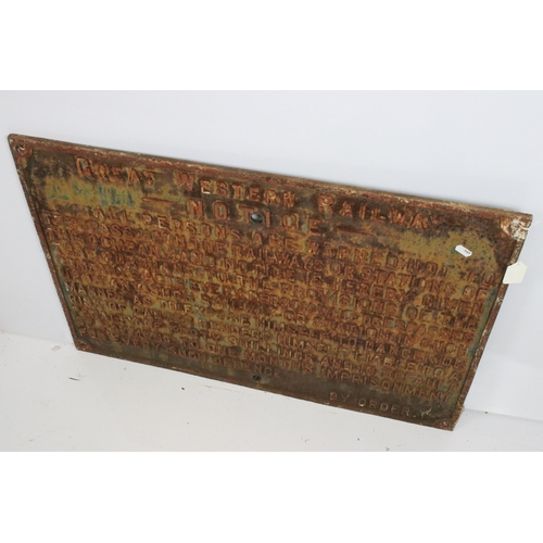 Large cast iron GWR Great Western Railway notice sign, measures 76cm x ...