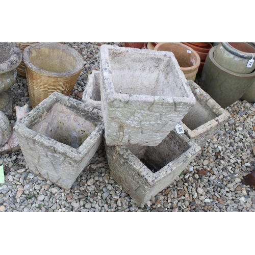 Set of five crazed design, square tapering planter pots, H 25cm (5)