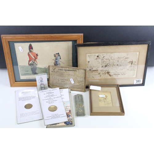 A group of military collectables to include framed and glazed ephemera ...
