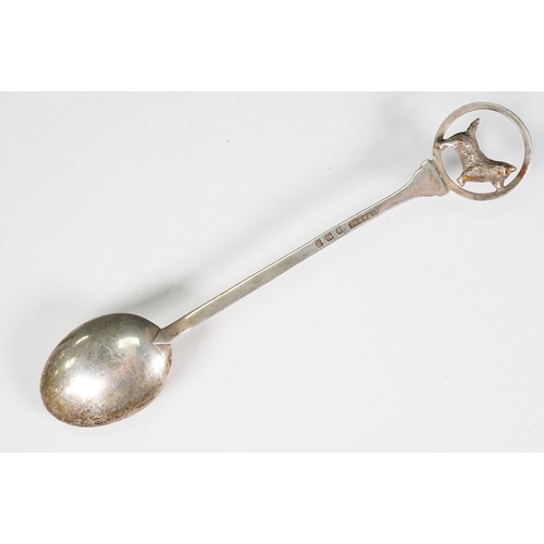 Set of six 1930s silver hallmarked dog finial tea spoons. Each spoons ...