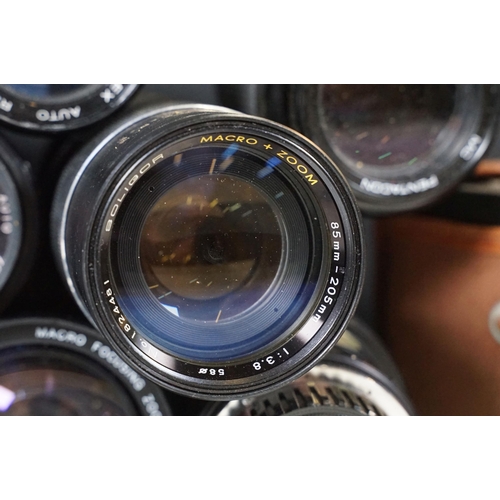 Collection of camera lenses to include Vivitar, Photax Super Paragon ...