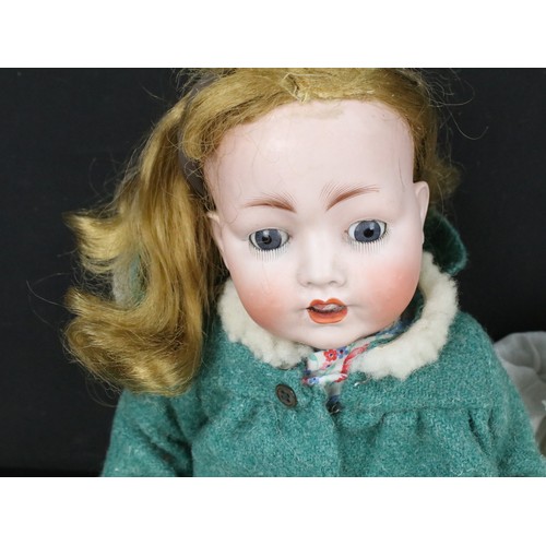 Collection of dolls to include bisque headed doll with blue sleeping ...
