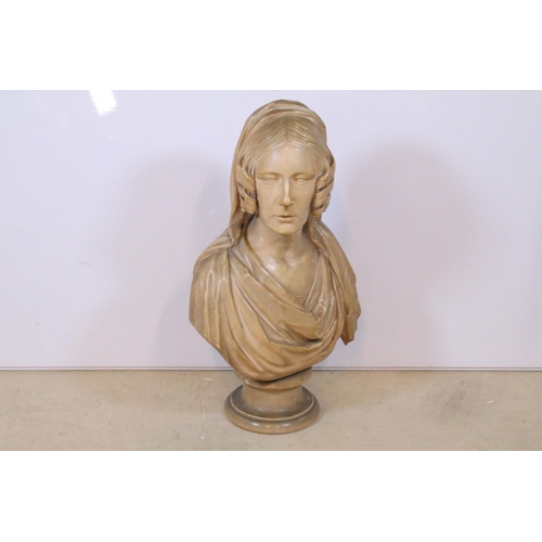 Large plaster bust of a female bust on plinth base, believed to be Mrs ...