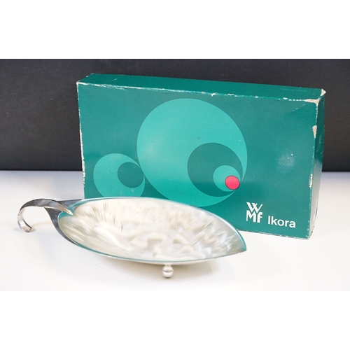 A boxed WMF Ikora silver plated polished leaf dish tray, with WMF Ikora ...