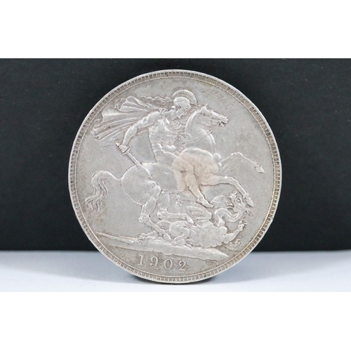 A British King Edward VII pre decimal silver 1902 full crown coin (V/F).