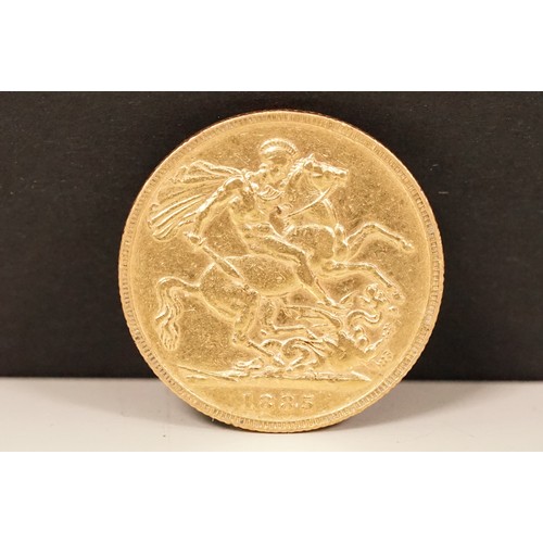 A British Queen Victoria 1885 gold full sovereign coin.