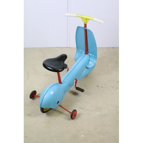 1950's Mobo Scootabike pedal scooter, in blue, red and yellow
