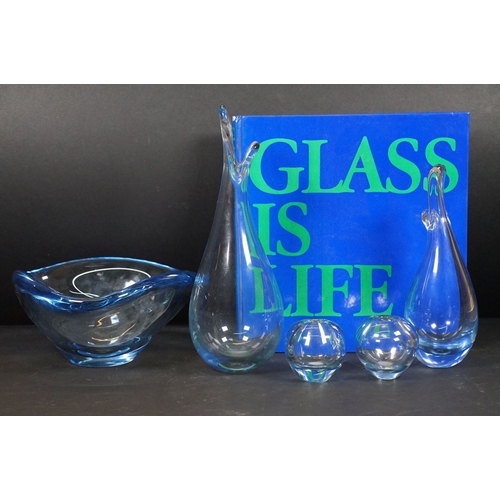 Group of five Holmegaard glass vases in various shape forms and sizes ...