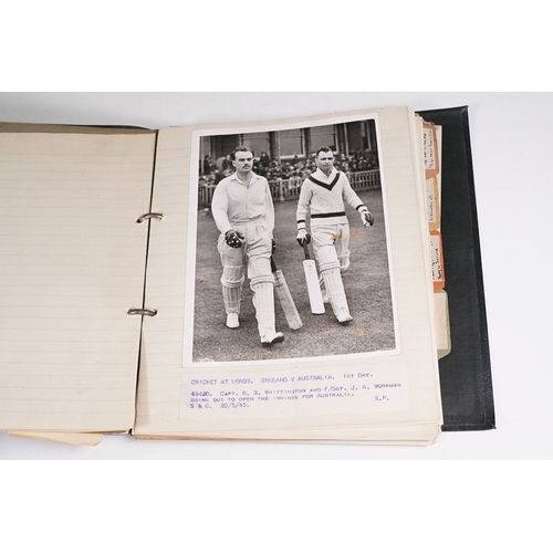 An album of Cricket related ephemera to include press photographs together with an album of British,
