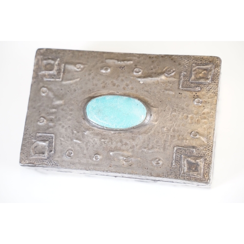 Arts & Crafts pewter box of rectangular form, with hammered planished ...
