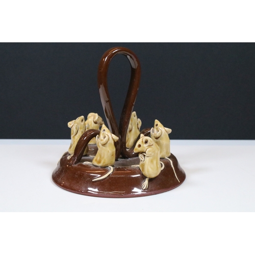 David Cleverly pottery hand thrown toast rack decorated with mice ...