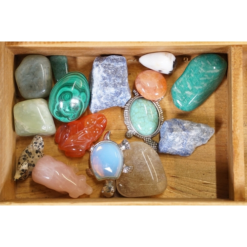 A collection of polished semi precious stones and jewellery to include ...