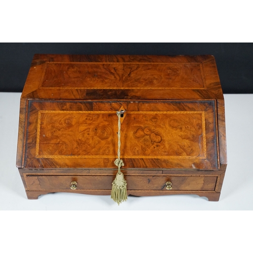 19th century burr walnut writing bureau box with slope front and fold ...