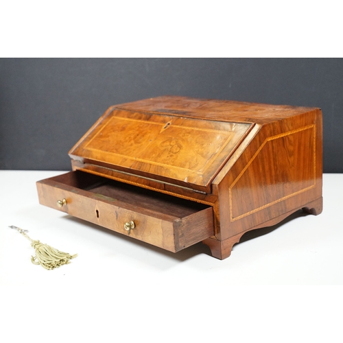 19th century burr walnut writing bureau box with slope front and fold ...