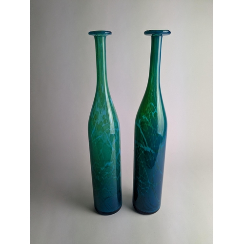 A pair of vintage Mdina 'Ming' pattern tall glass flasks / bottle vases ...