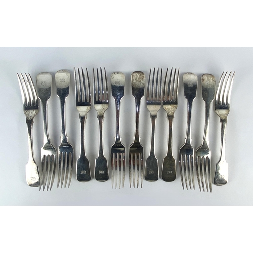 A set of twelve George IV silver Fiddle pattern table forks by Jonathan Hayne, London, 1821, each wi