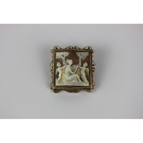 A 9ct gold mounted curved square cameo brooch designed as a classical ...