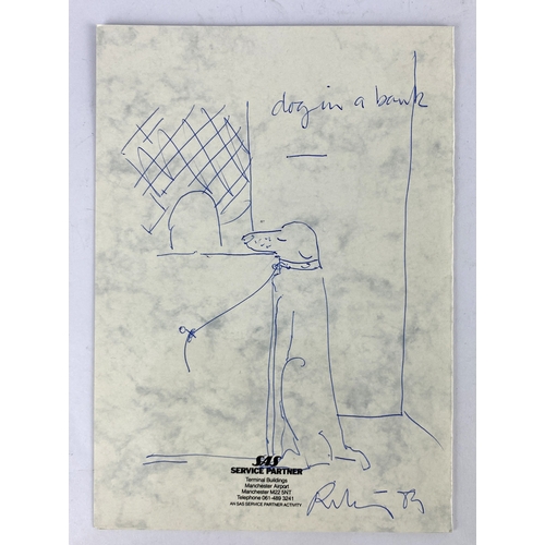 Harold Riley (British, 1934-2023), 'Dog in a bank', blue biro sketch on ...