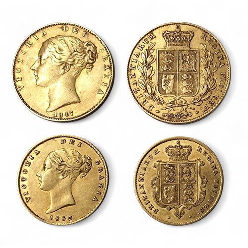 A Victorian full sovereign, dated 1847; a Victorian half Sovereign ...