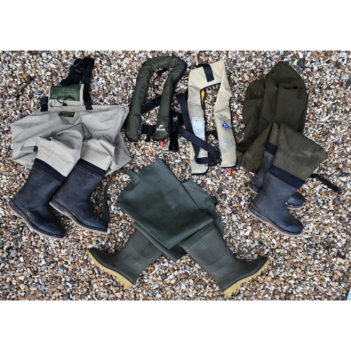 A pair of Orvis lady's angler's chest-waders and a pair of thigh-waders ...
