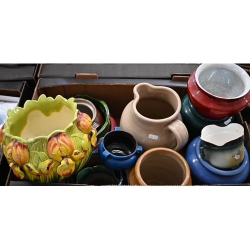 Various decorative pottery including Bretby jardiniere, flambé-glazed ...