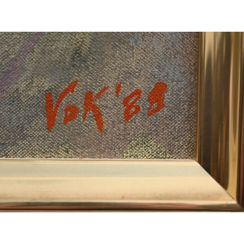 Vok - A figurative study of a woman, oil on board, signed and dated '88