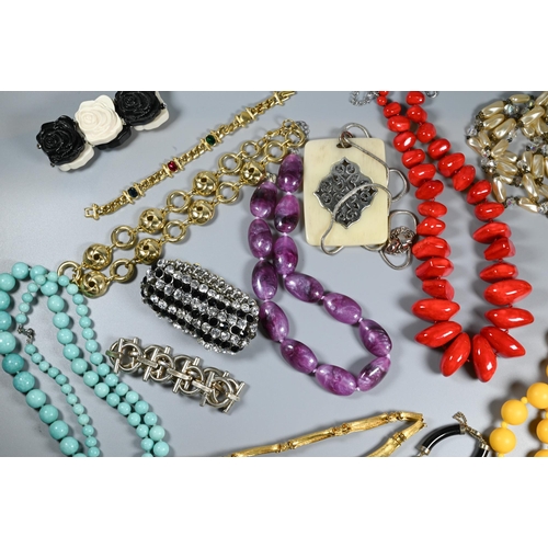 A collection of vintage and later bead necklaces including rose quartz ...