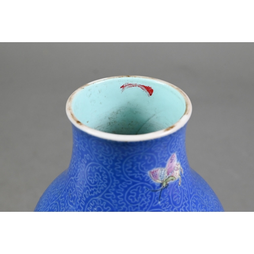 An early 20th century Chinese sgraffito blue ground vase, Republic ...