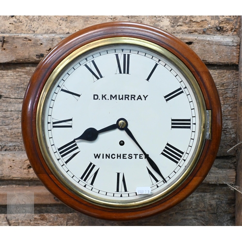 D K Murray, Winchester, a late 19th century walnut cased single fusee wall clock, the enamelled dial