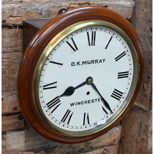 D K Murray, Winchester, a late 19th century walnut cased single fusee wall clock, the enamelled dial