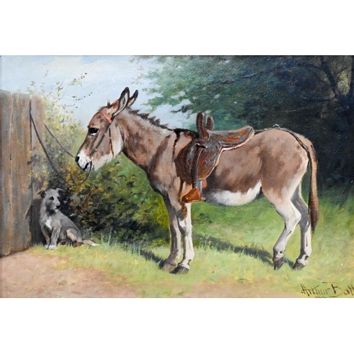 Arthur Batt (1846-1911) - 'By Appointment', donkey and terrier tethered ...