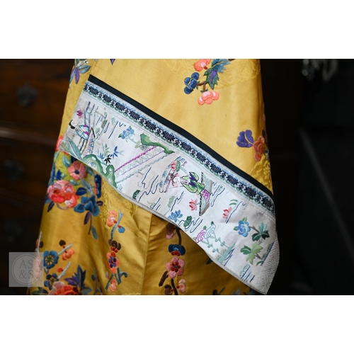 A vintage traditional Chinese yellow silk long summer jacket or robe ...