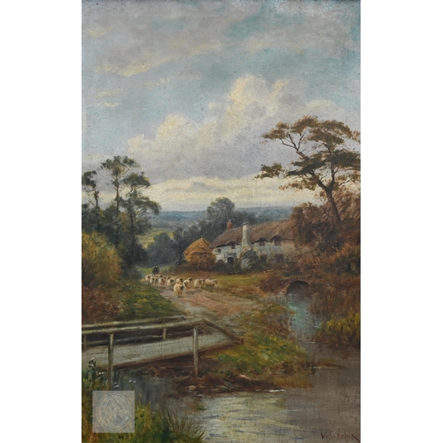 Walter Norfolk - Shepherd and flock on a country lane, oil on canvas ...