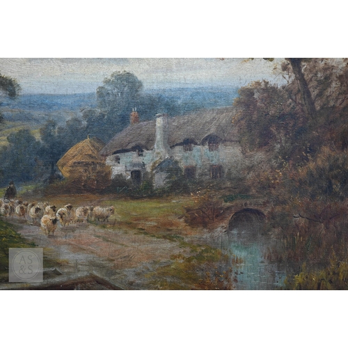 Walter Norfolk - Shepherd and flock on a country lane, oil on canvas ...