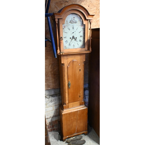Robert Leck Jedburgh, antique pine longcase clock painted dial with ...