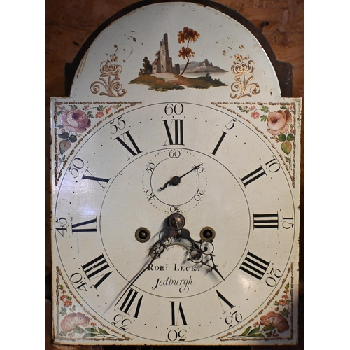 Robert Leck Jedburgh, antique pine longcase clock painted dial with ...