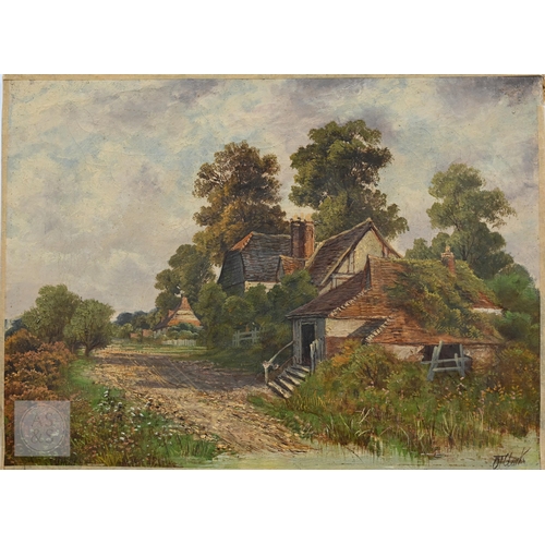 O T Clark - Mill house, oil on canvas, signed, 30 x 41 cm to/w gouache ...