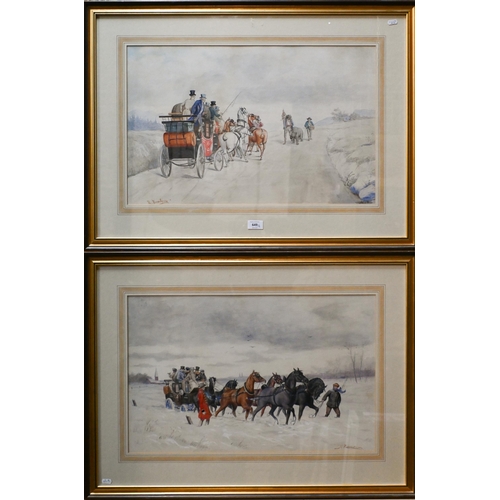 Richard Rosenbaum (1864-?) - A pair of coaching scenes, watercolour ...