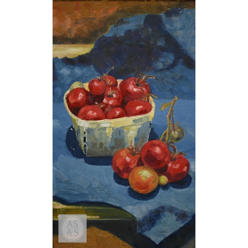 Simon Ruth? - Abstract watercolour, 48 x 75 cm and basket of cherries ...