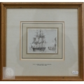 James Kennett-Wilson - Study of a frigate in a calm, pen and ink, 9.5 x ...