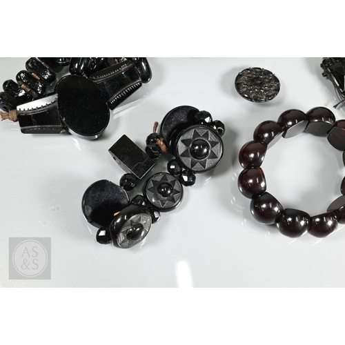 Collection of Victorian jet pieces including five various expanding ...