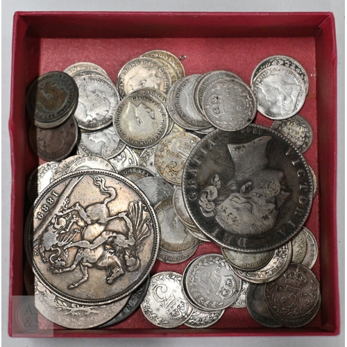 Two Victorian crowns 1845/89, two halfcrowns 1874/1902 (all Fair) and a ...