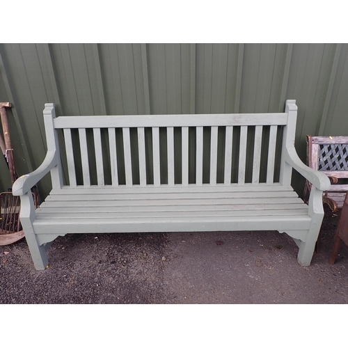 A green painted wooden Garden Bench 6ft W x 3ft 3in H