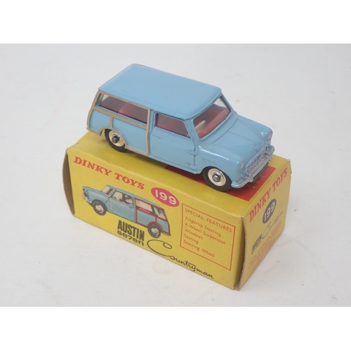 A boxed Dinky Toys No.199 blue Austin Seven Countryman with red interior