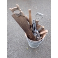 Four galvanised Buckets and sundry Tools