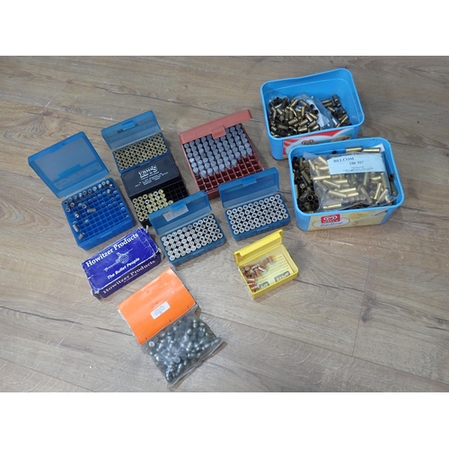Box of Bullet Cases and Heads including .357 Magnum, .38 Heads, .45 ...