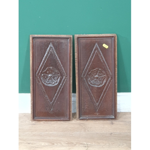 A pair of 17th Century carved oak Panels with rose within lozenge 16 1 ...