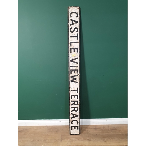 A black and white painted 'Castle View Terrace' Road Sign, 5ft 9in L, (R2)