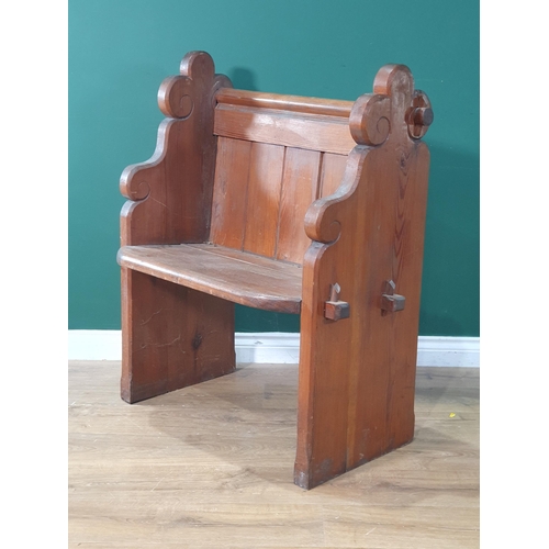 A Victorian pitch pine single Pew with shaped ends, 3ft 3in H x 33in W ...