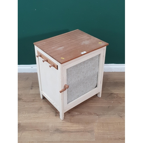 A cream painted Food Hutch with wire cupboard door 2ft H x 1ft 7in W (R4)